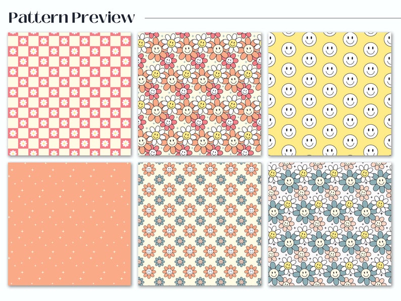 Groovy Retro Daisy Flower Digital Seamless Repeat Pattern, Colorful ...