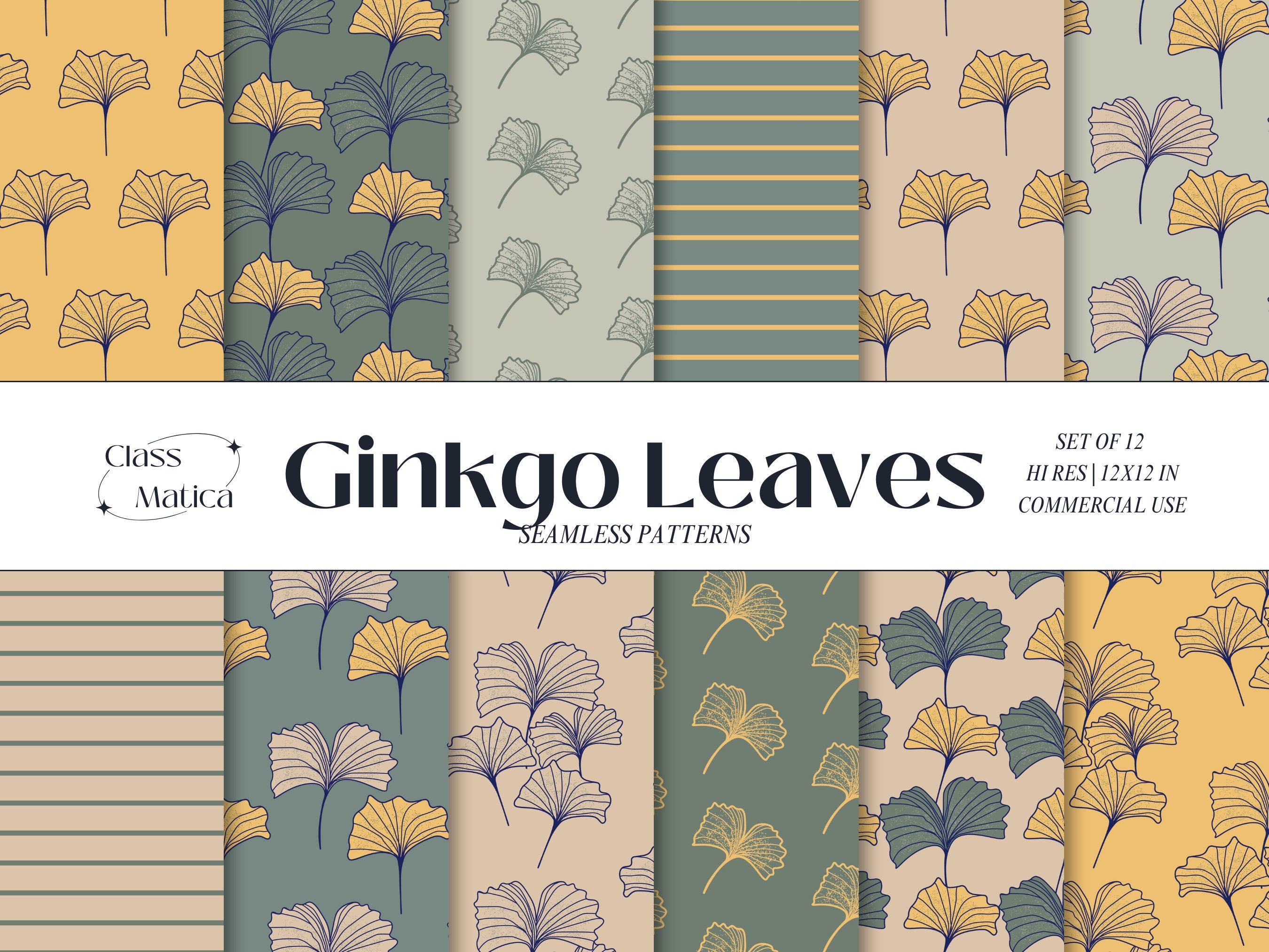 Ginkgo Leaves Digital Seamless Repeat Pattern, Japanese Leaves ...