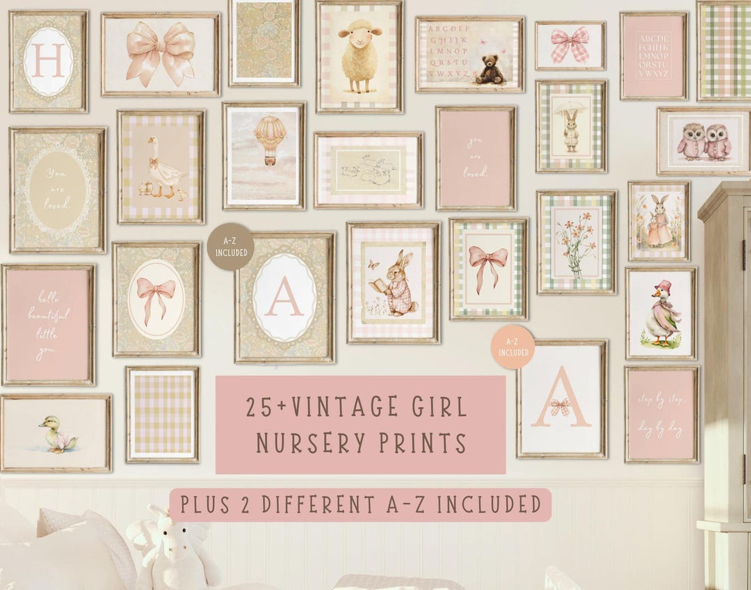 Baby Girl Nursery Prints Vintage Pink Pastel Girl Art Prints Vintage ...