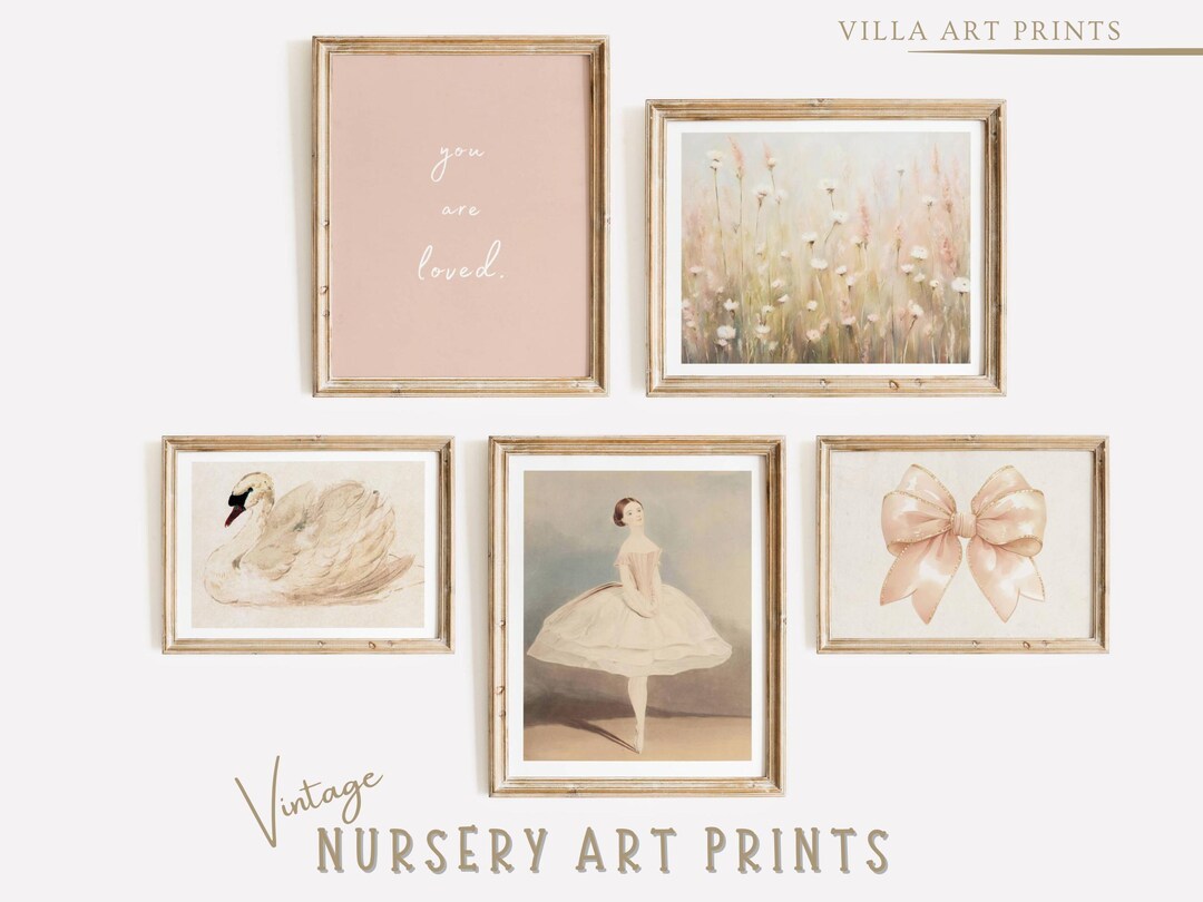 Vintage Girl Prints Ballet Nursery Wall Art Pastel Pink Nursery Decor ...