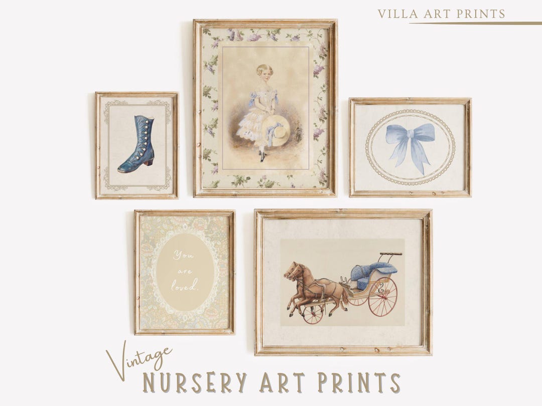 Vintage Girl Prints Blue Girl Nursery Wall Art Pastel Blue Nursery ...