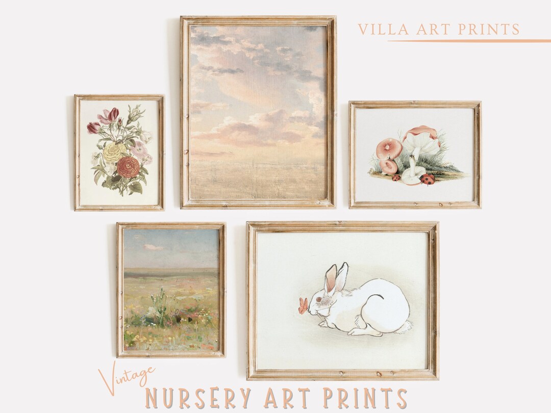 Girl Bedroom Décor Vintage Nursery Print Set of 5 Pastel Pink Nursery ...