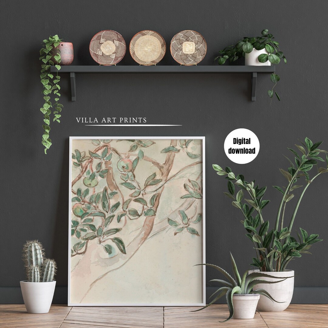 Rustic Apple Tree Branch Neutral Print, Vintage Split Panel Farmhouse ...