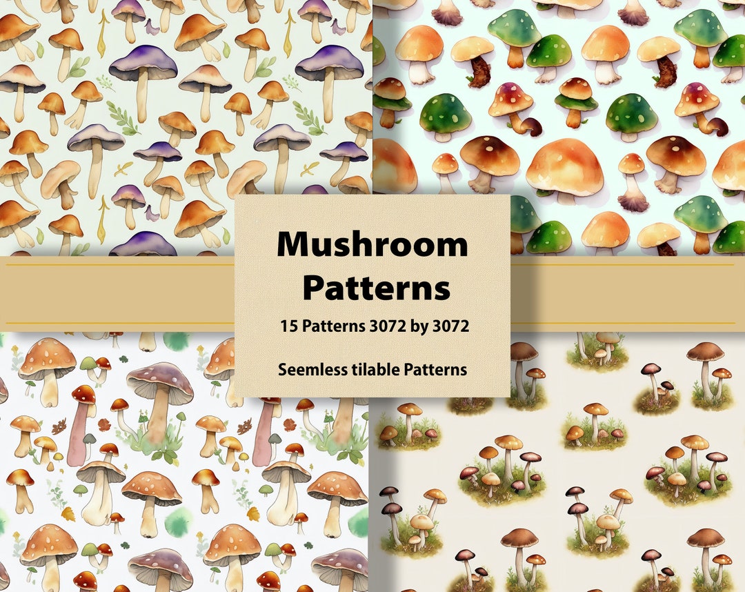 Mushrooms and Fungi Print Digital Paper, Seamless Mushrooms Patterns ...