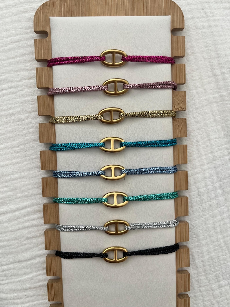 Bracelet maille marine en acier inoxydable // cordon pailleté - Etsy France