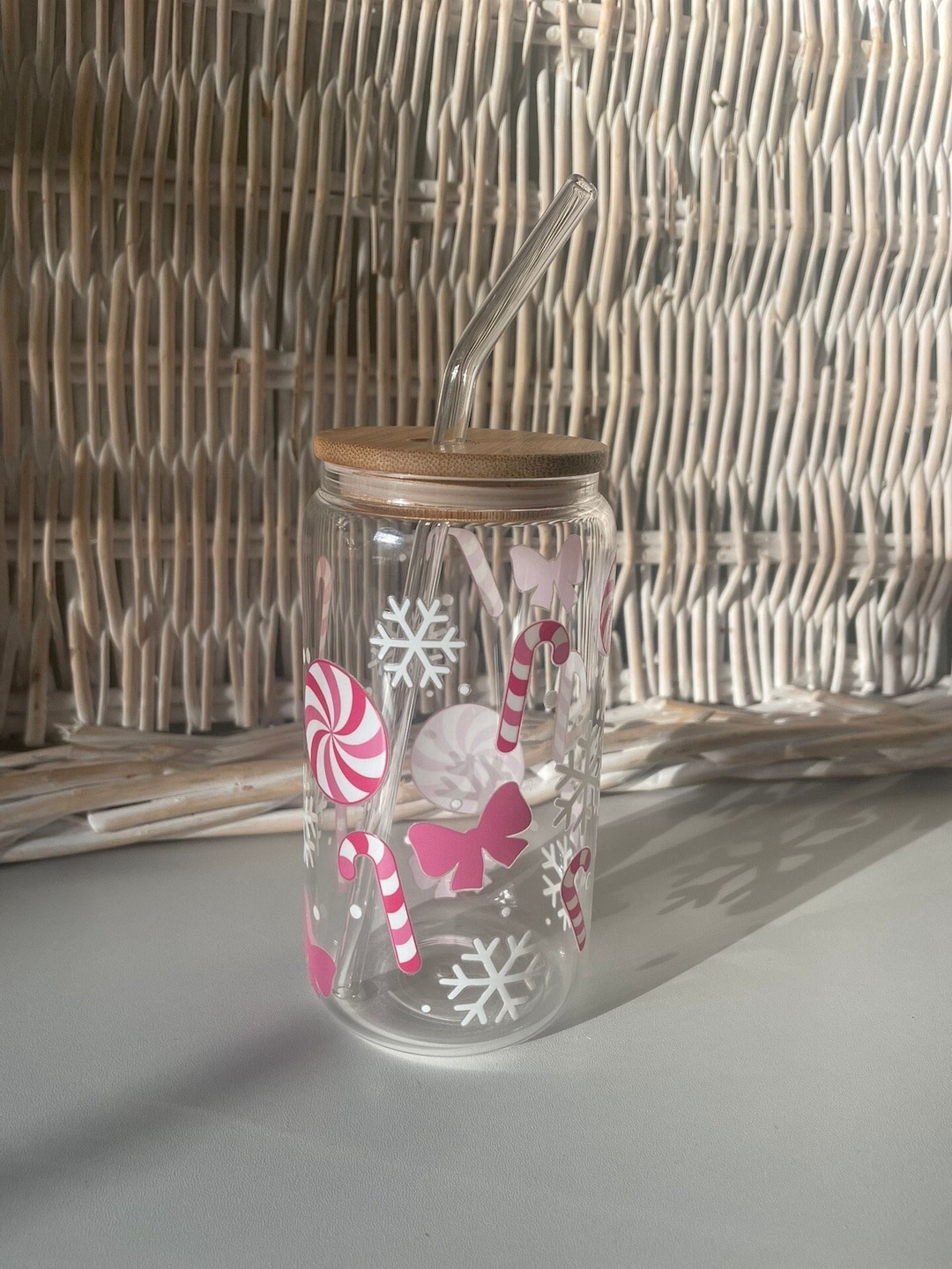 Glass Peppermint Cup, 16 Oz. Iced Coffee Cup, Glass Cup - Etsy