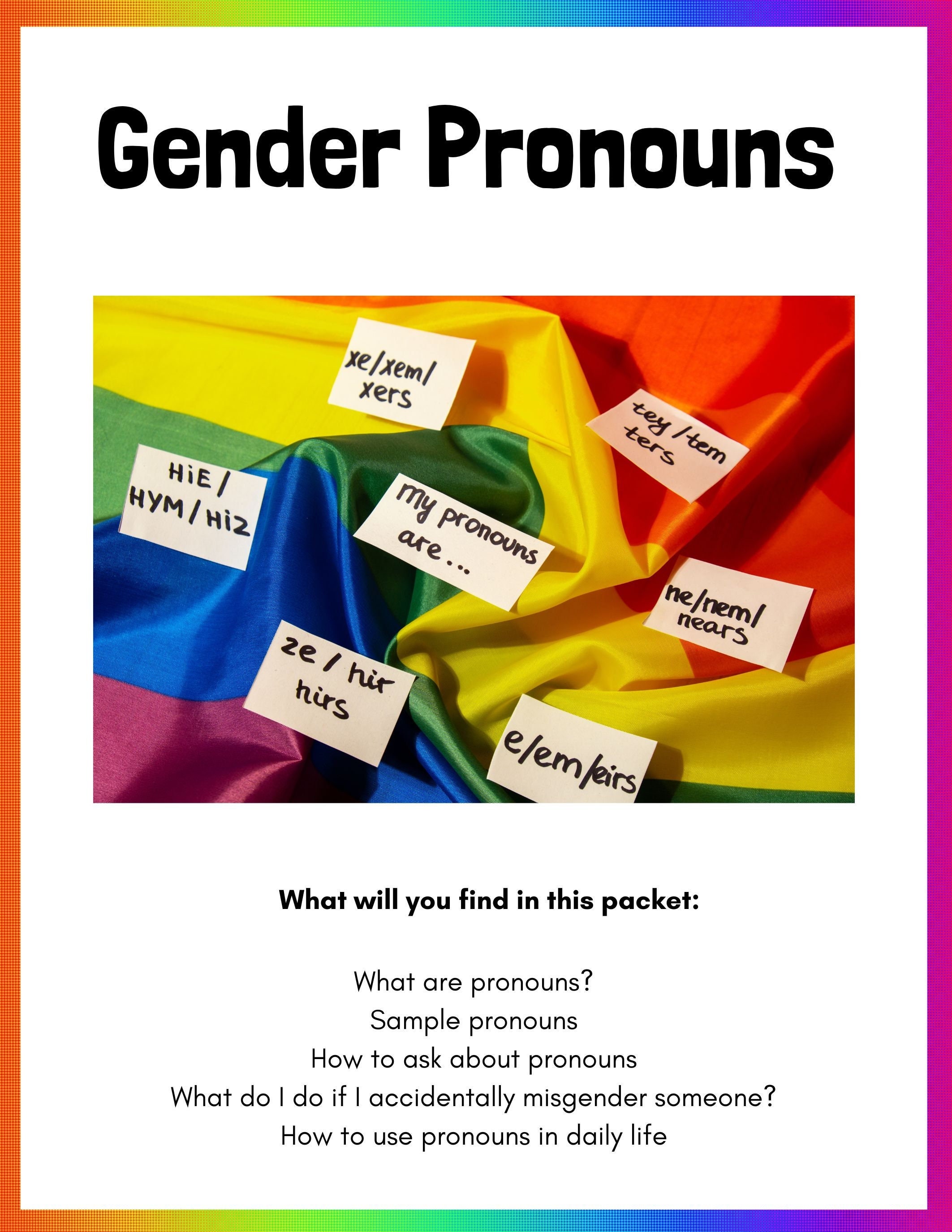 Gender and Pronoun Printable Information Pamphlet - Etsy