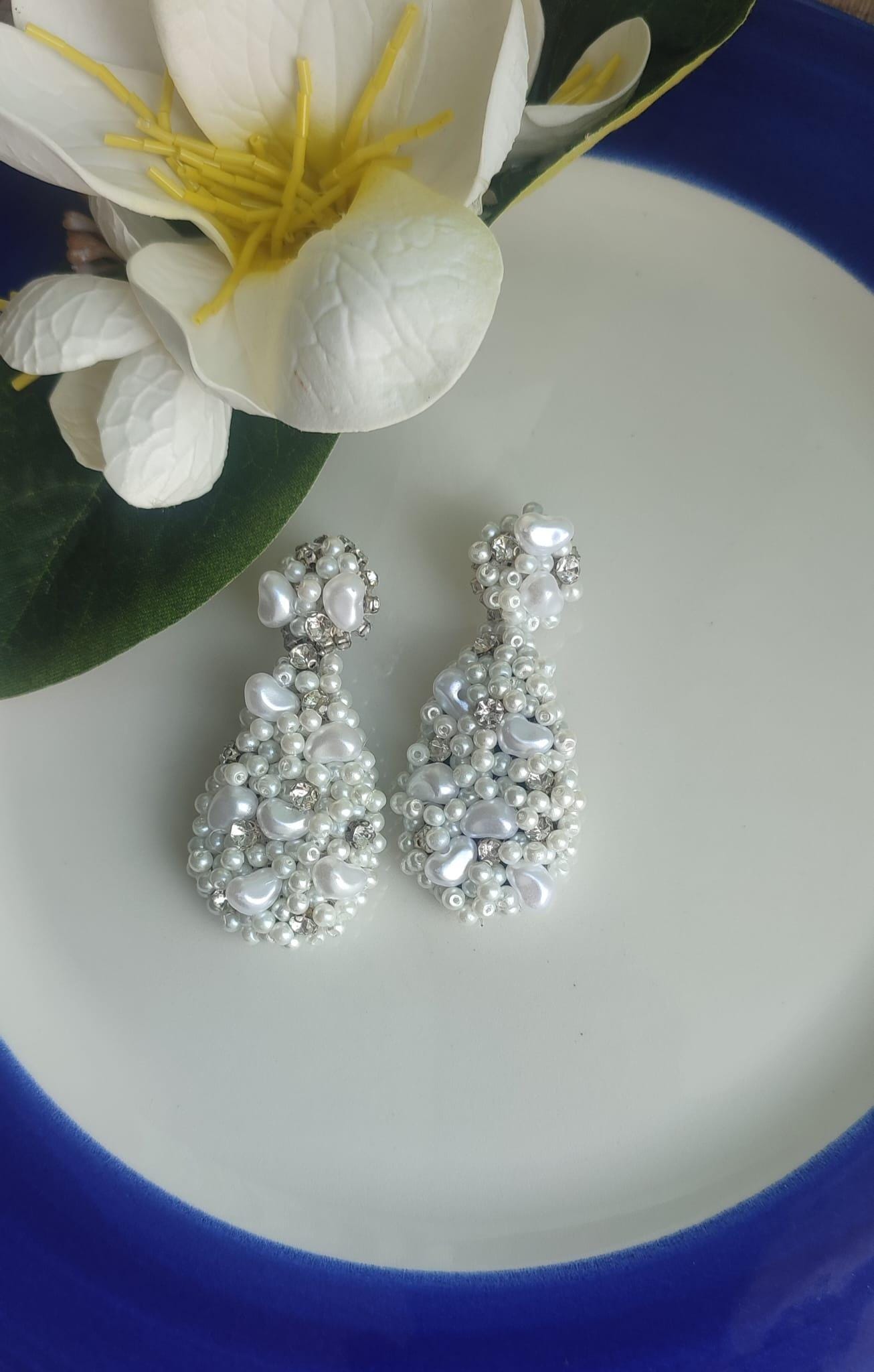 Pearl Drop Bridal Earrings, Gorgeous Showy Earrings, Big Day Bridal ...