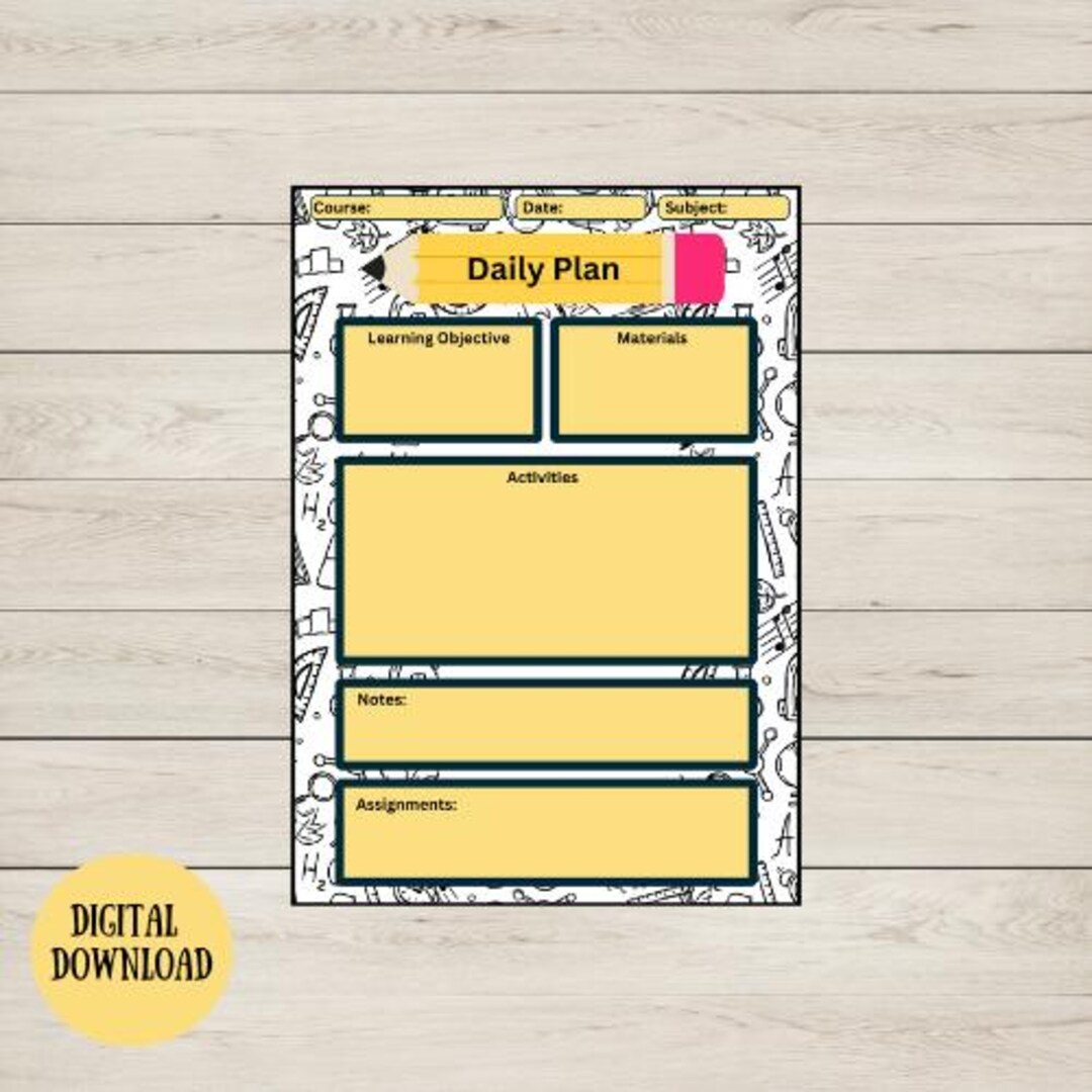 Daily Activity Plan Template | Printable PDF for Elementary & High ...