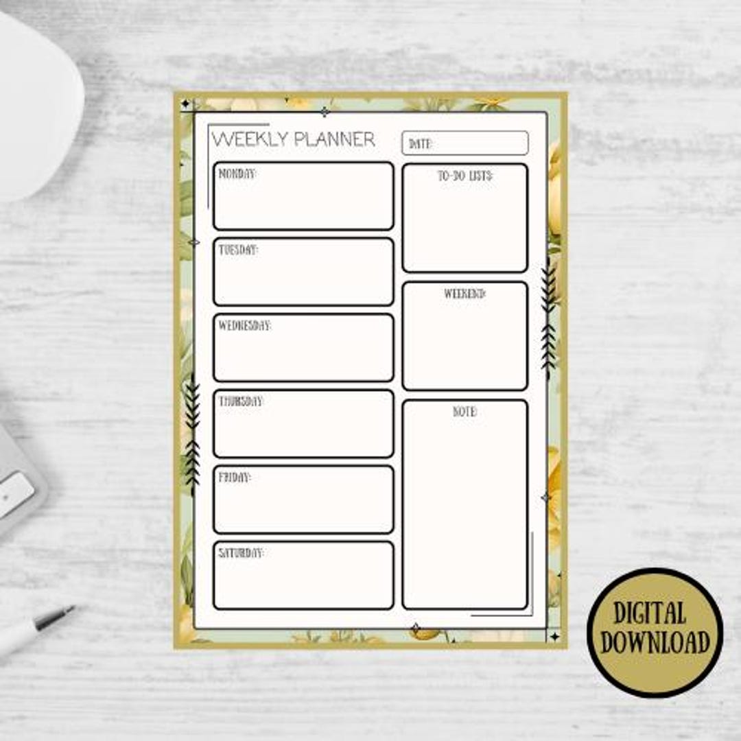 Green Floral Design Weekly Planner - Etsy