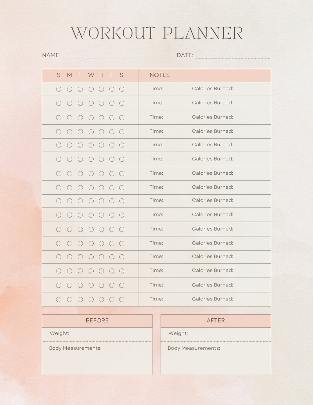 Cardio Workout Planner, Exercise Tracker - Etsy