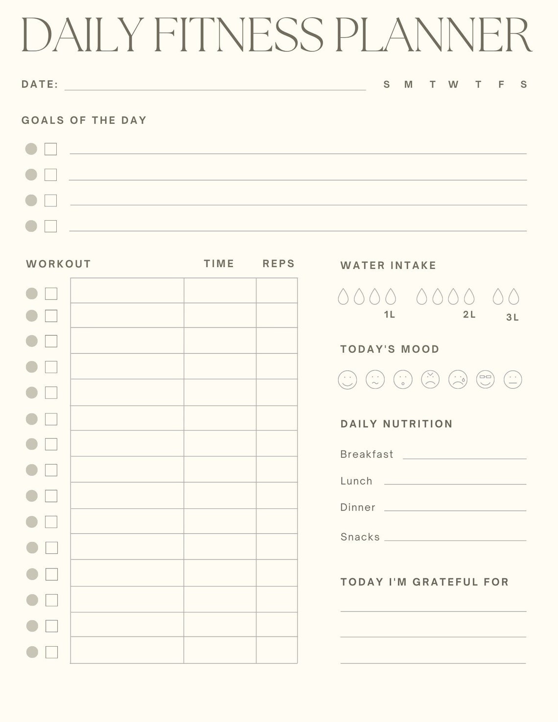 Daily Exercise Planner and Tracker, Fitness Log, Strength Training Log ...