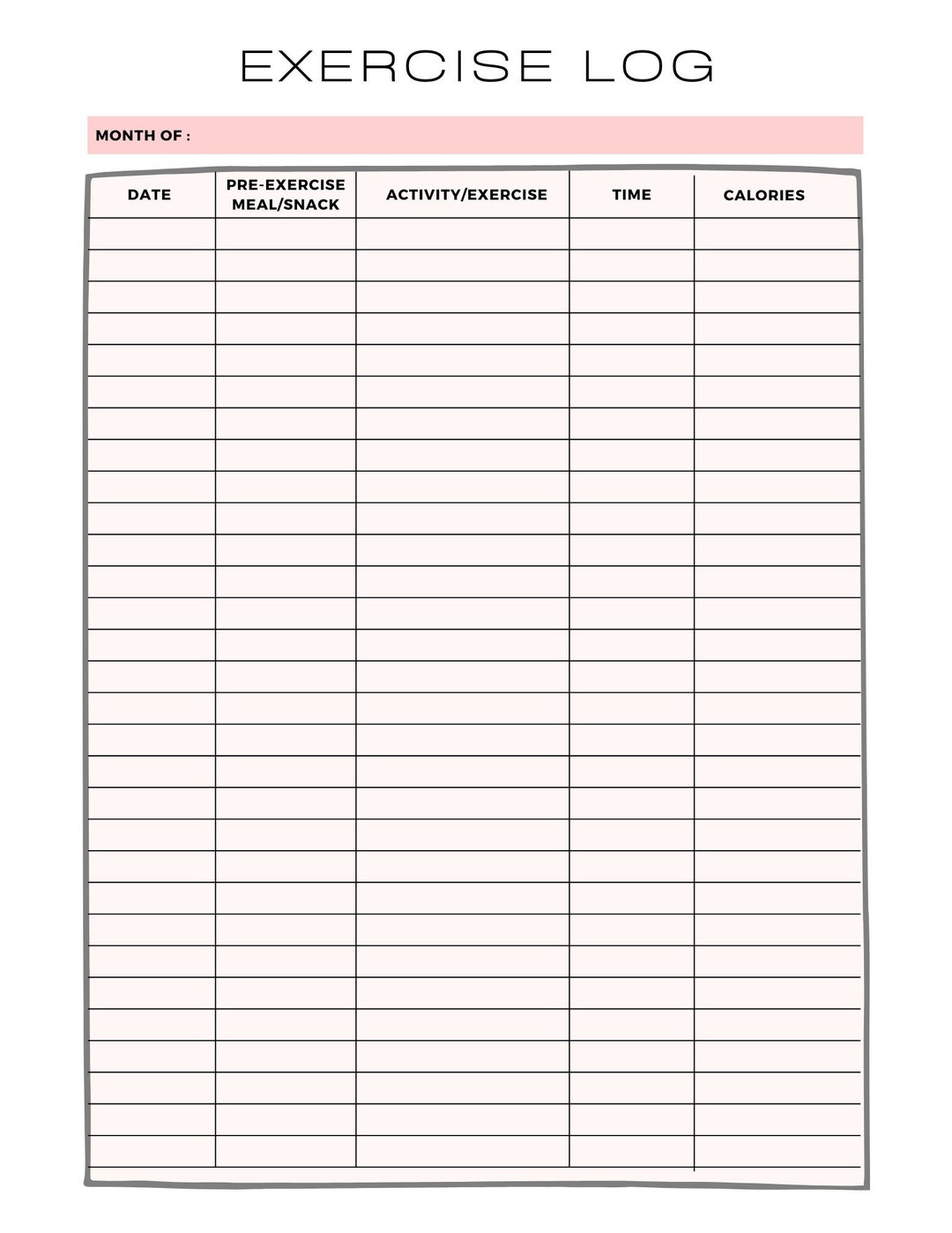 Monthly Exercise Tracker - Etsy