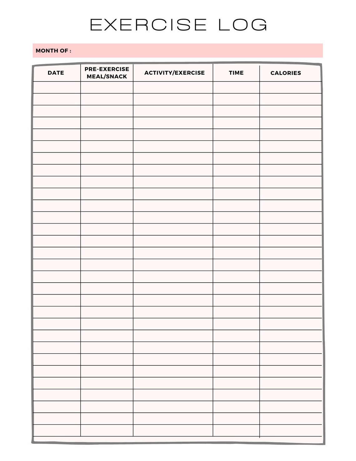 Monthly Exercise Tracker - Etsy