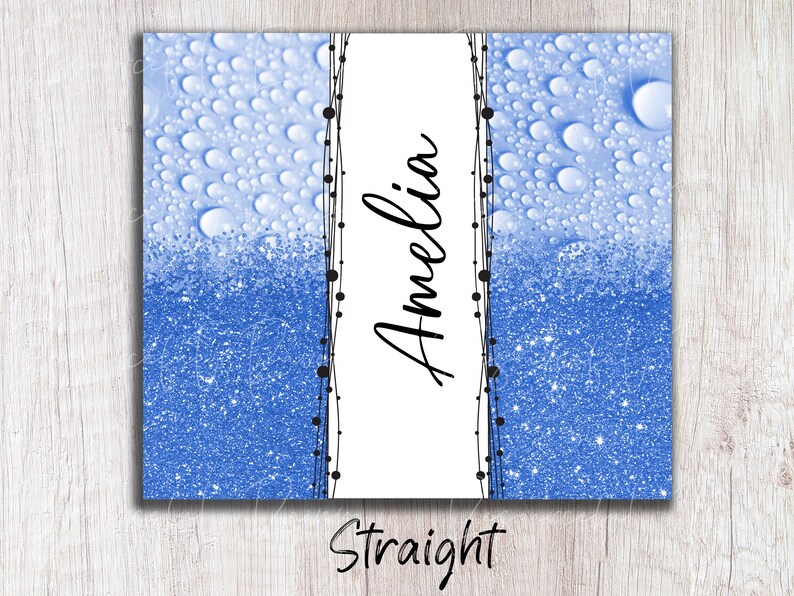 Add Your Own Text - 3D Blue Water Drops and Glitter Sublimation Design ...