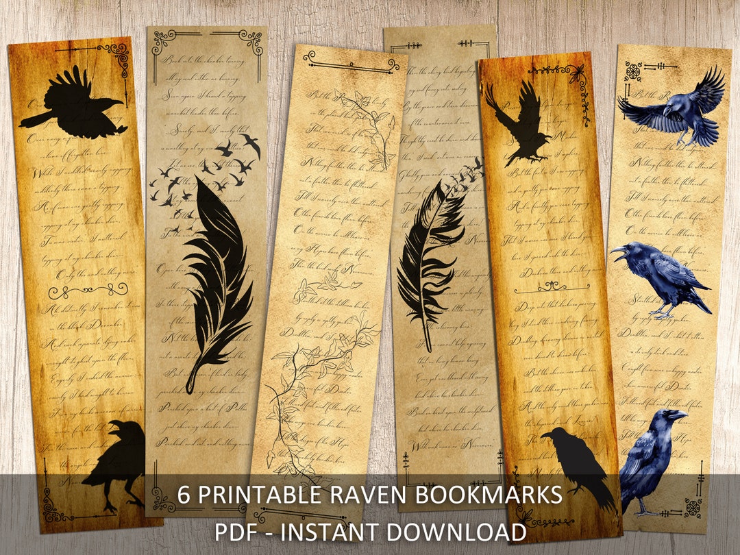 Raven Bookmarks - Set of 6 Printable Raven Themed Bookmarks - Gothic ...