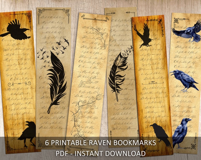 Whimsical Crows Printable Bookmarks, High Quality Digital Images ...