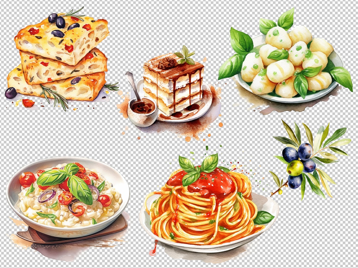 Italian Food PNG Clip Art Set - Watercolor Italian Food Selection, 35 ...