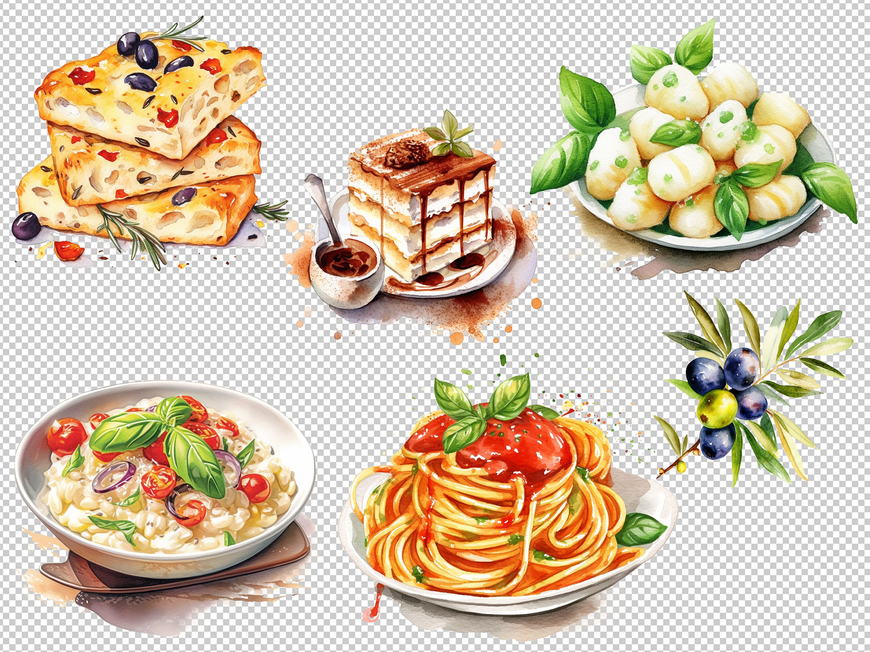 Italian Food PNG Clip Art Set - Watercolor Italian Food Selection, 35 ...