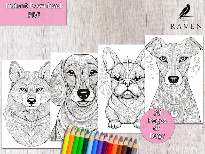 30 Beautiful Dogs - Printable Adult Coloring Pages - Dog Coloring ...