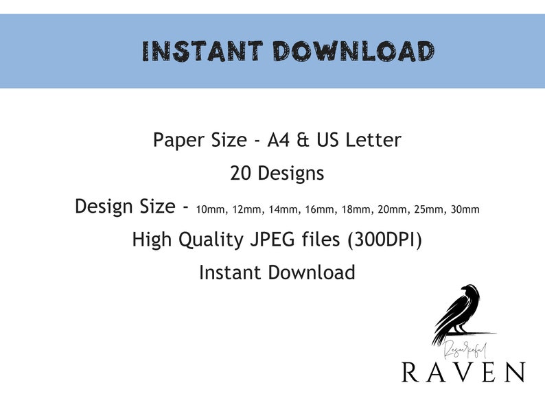 Raven Design 20mm Digital Collage Sheet - Printable Circle Images in ...