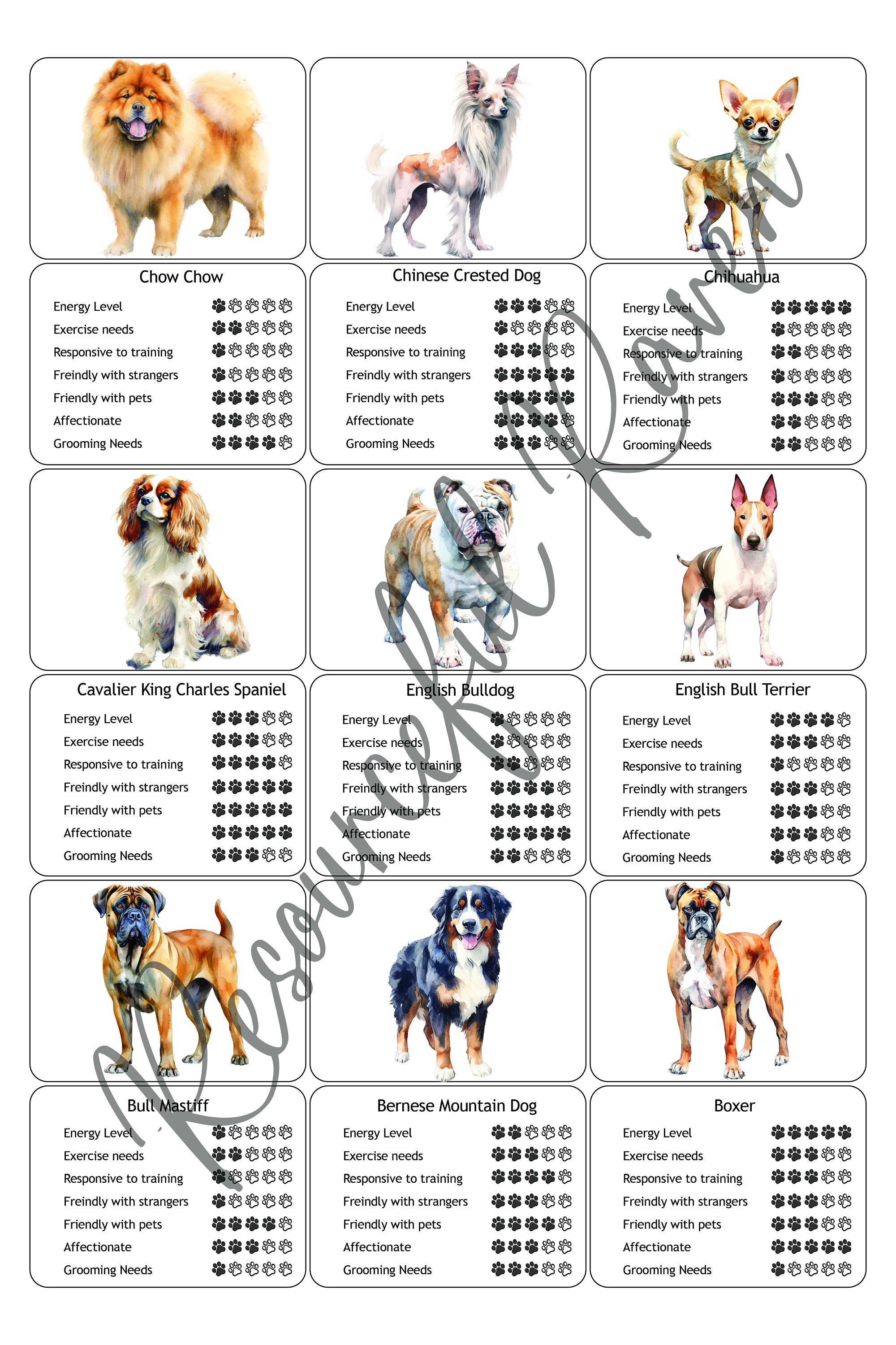 Dog Breeds - Printable Educational Dog Breed Cards - 72 Breeds - Learn ...