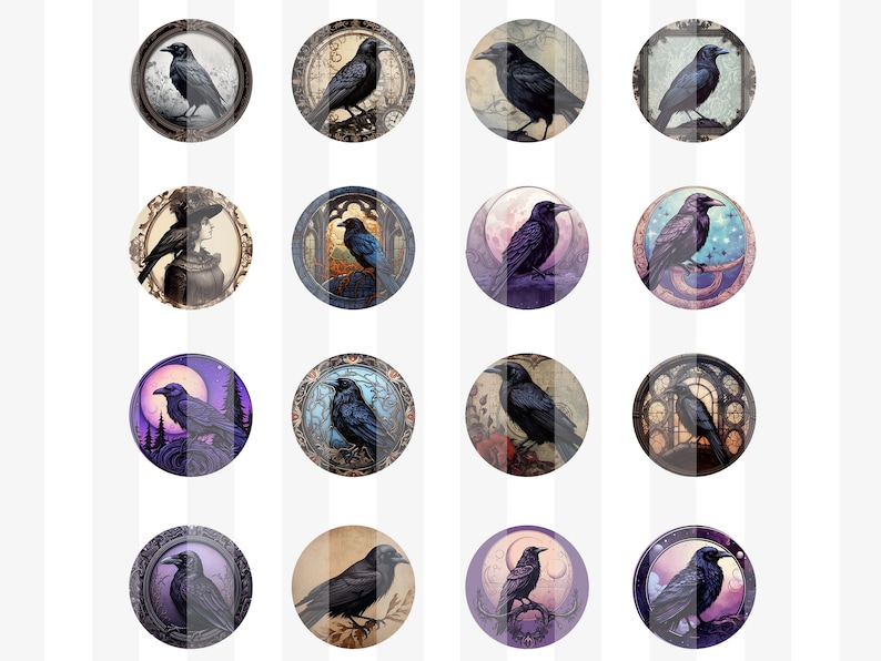 Raven Design 20mm Digital Collage Sheet - Printable Circle Images in ...