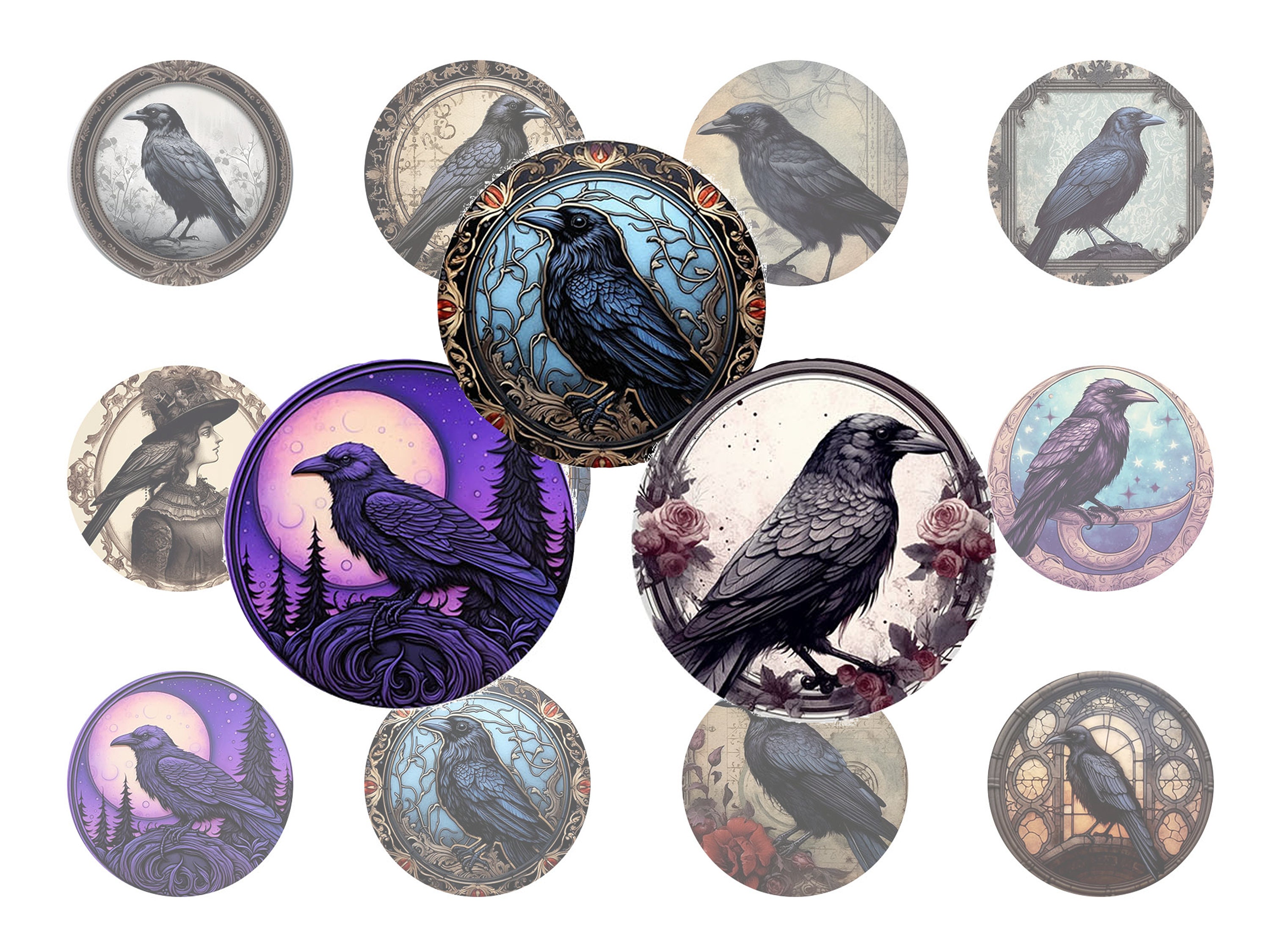 Raven Design 20mm Digital Collage Sheet Printable Circle Images in ...