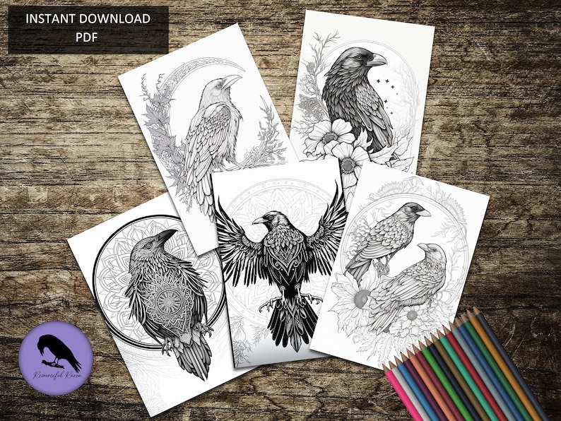 Beautiful Ravens - Volume 2 - Adult Coloring - 5 Pages - Raven, Crow ...
