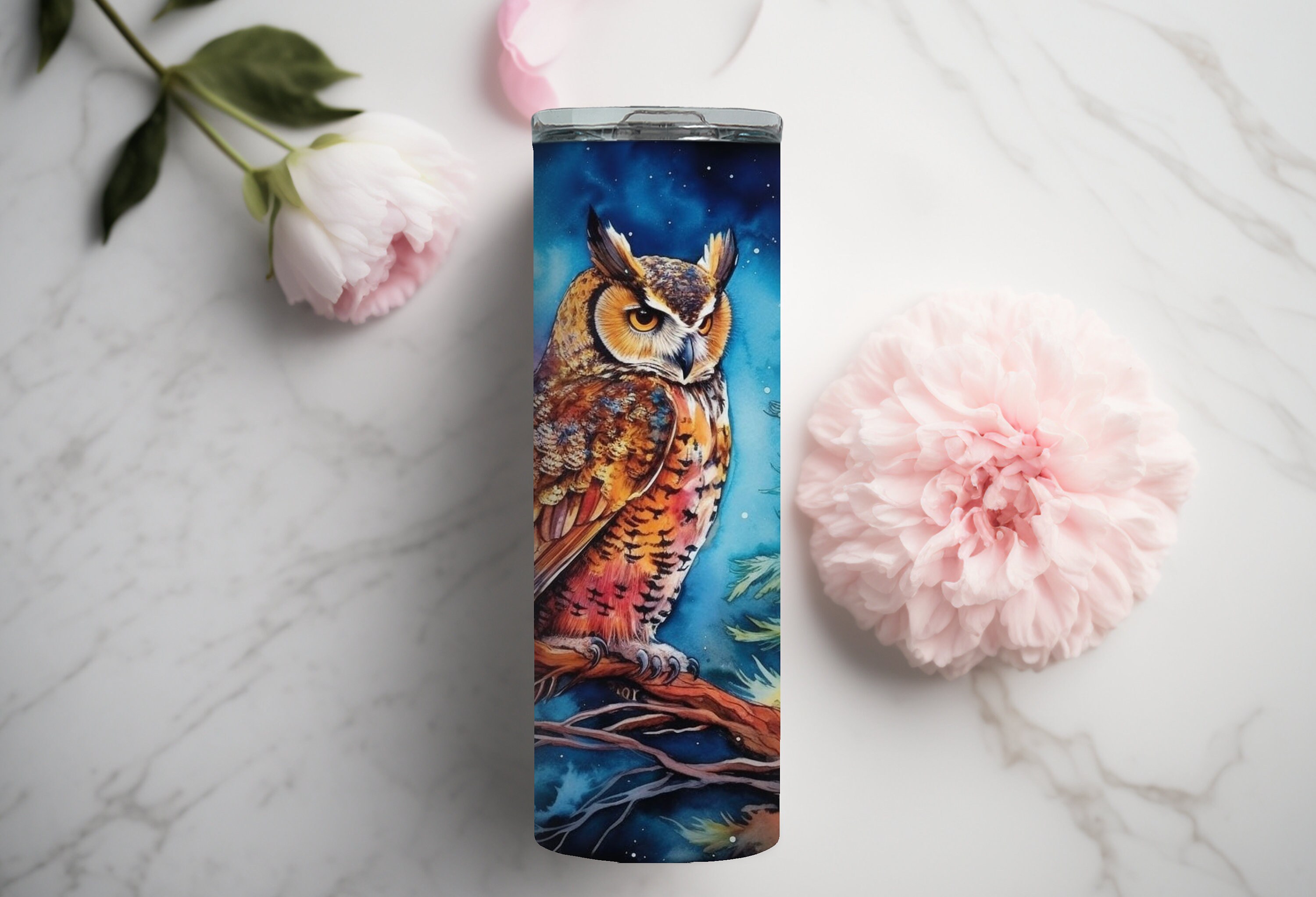 Alcohol Ink Owl - 20 Oz Sublimation Tumbler Wrap Design, Instant ...