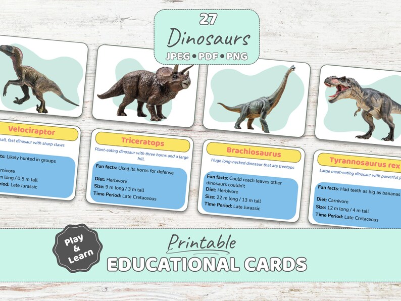 27 Dinosaurs | Printable Educational Cards | Fun and Engaging Learning ...