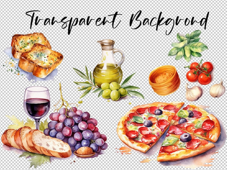 Italian Food PNG Clip Art Set - Watercolor Italian Food Selection, 35 ...