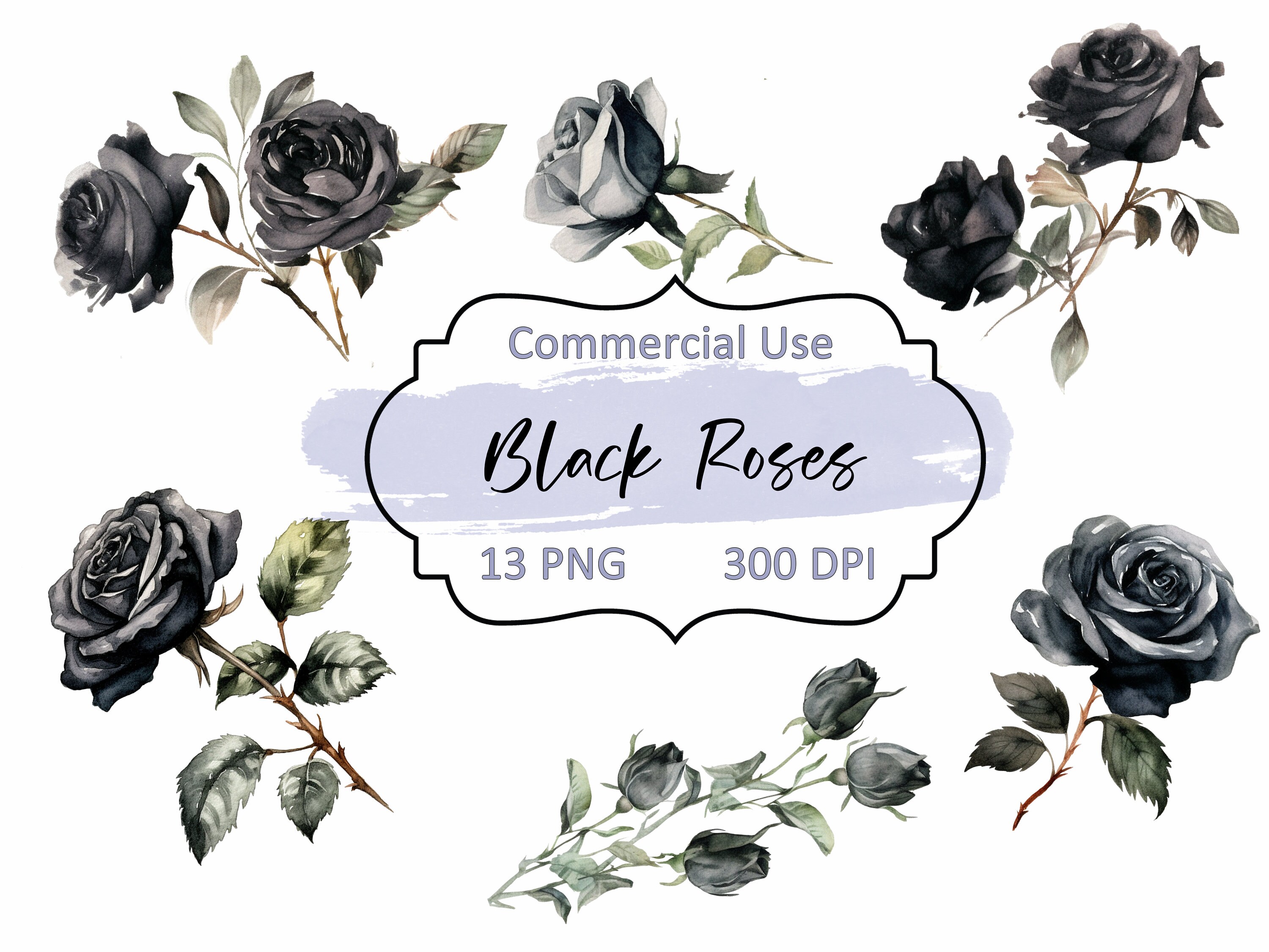 Black Roses Clipart PNG - Watercolor Floral and Balloon Arches, 25 PNG ...
