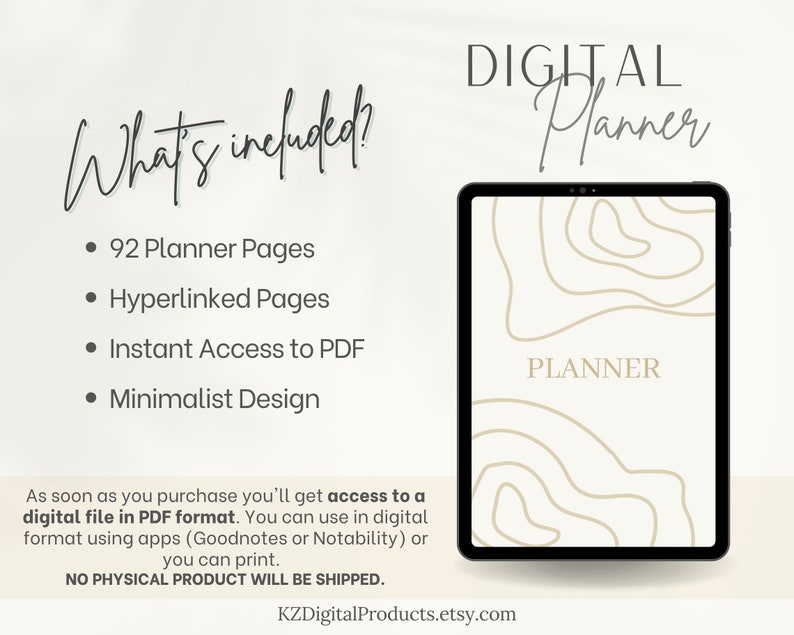 Minimalist Digital Planner, iPad Planner, Undated Digital Planner ...