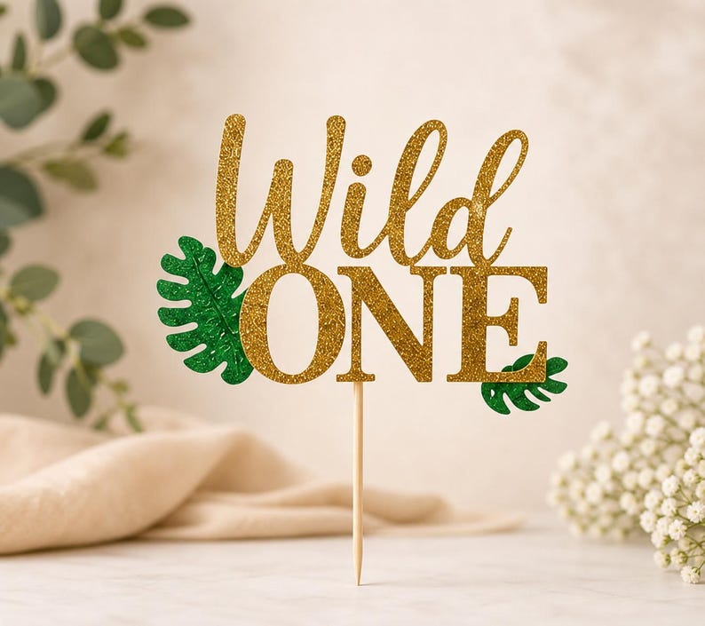 Safari Wild ONE Birthday Bundle | High Chair Banner, Crown, Cake Topper ...