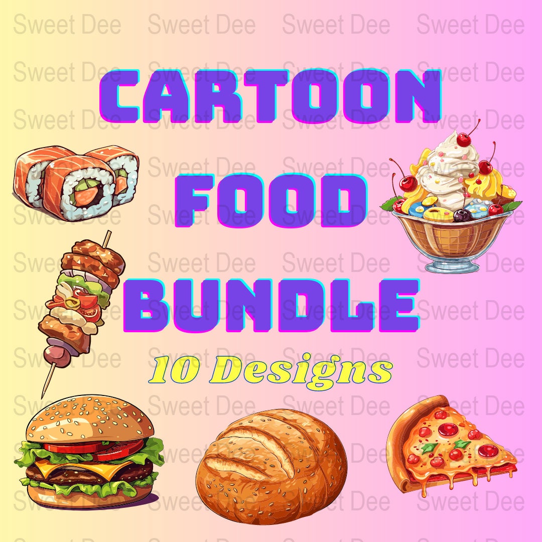 Cartoon Food SVG Bundle: Commercial Clipart Vector Graphics (digital ...