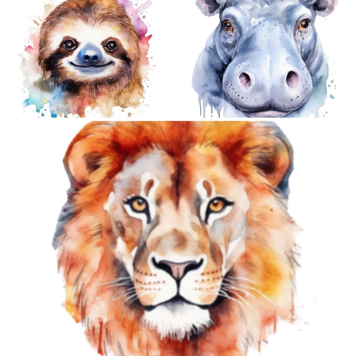 Wild Animals Watercolor Clipart, PNG, Animals Illustration, Animal ...