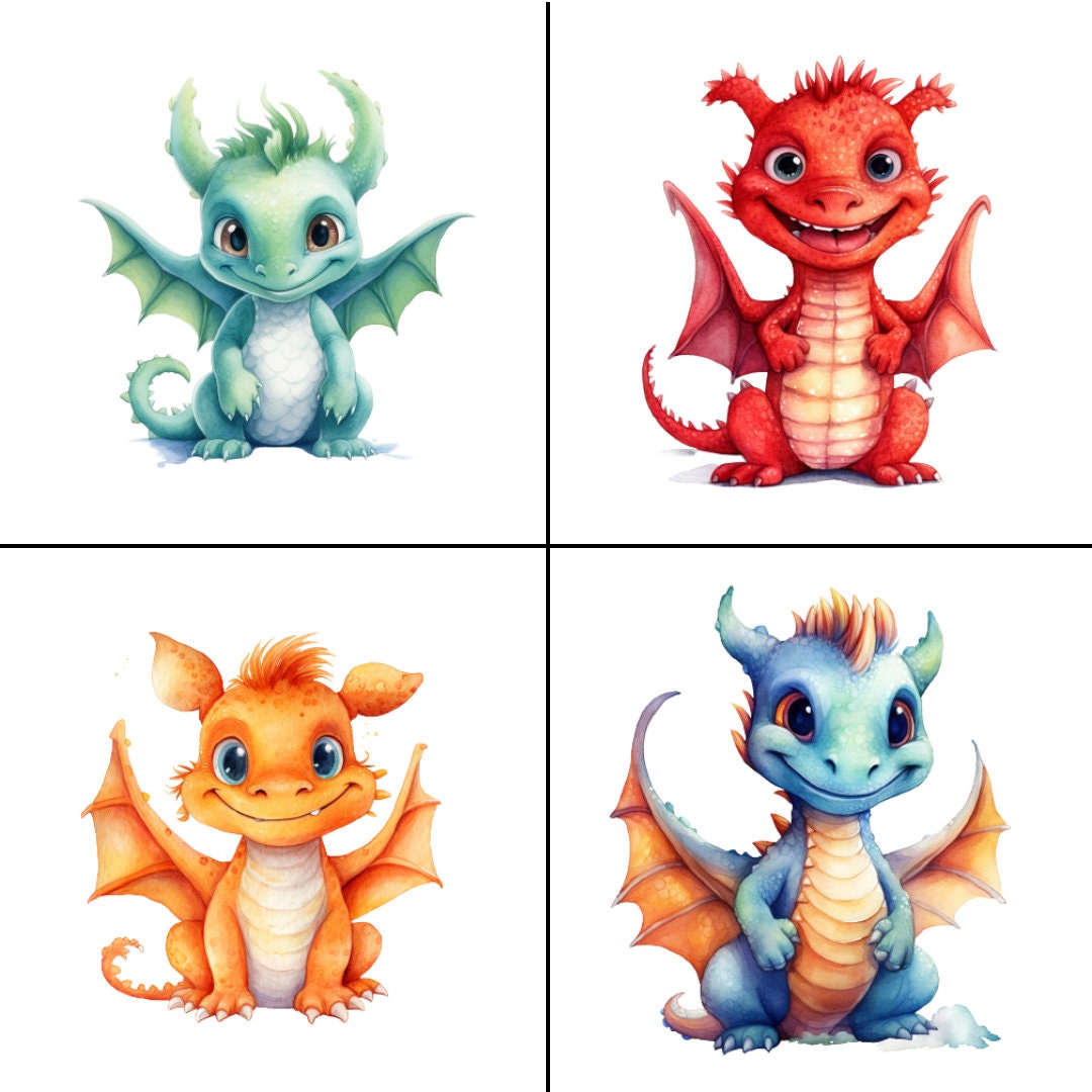 Cute Baby Dragon Watercolor Clipart, PNG, Art for Kids, High Quality ...