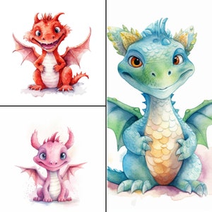 Cute Baby Dragon Watercolor Clipart, PNG, Art for Kids, High Quality ...