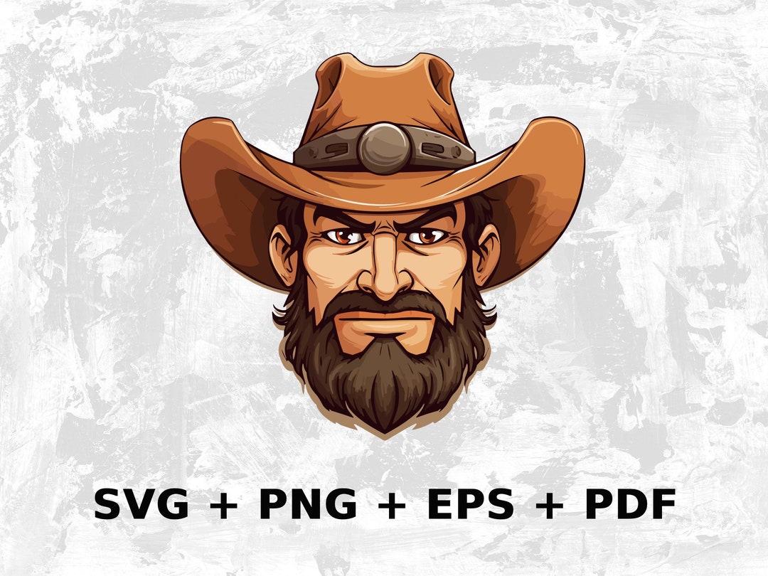 Cowboy Face SVG Png Eps, Commercial Use Clipart Vector Graphics for ...