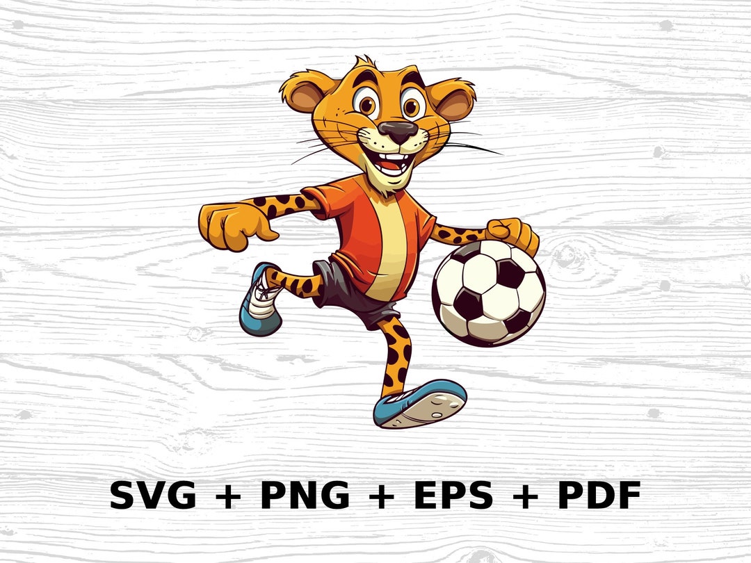 Cartoon Cheetah Playing Soccer SVG Png Eps, Commercial Use Clipart ...
