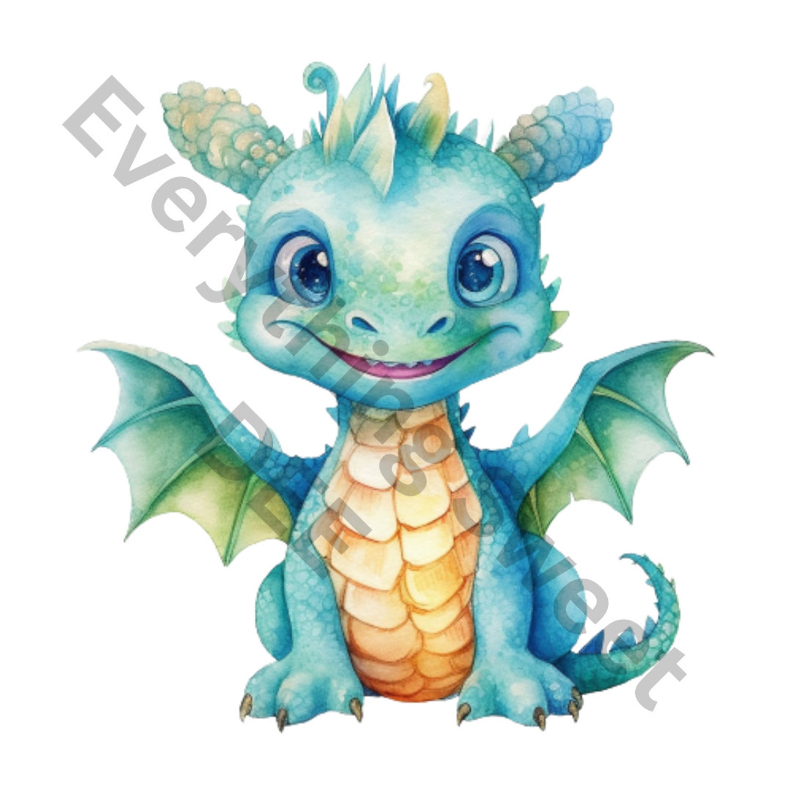 Cute Baby Dragon Watercolor Clipart, PNG, Art for Kids, High Quality ...