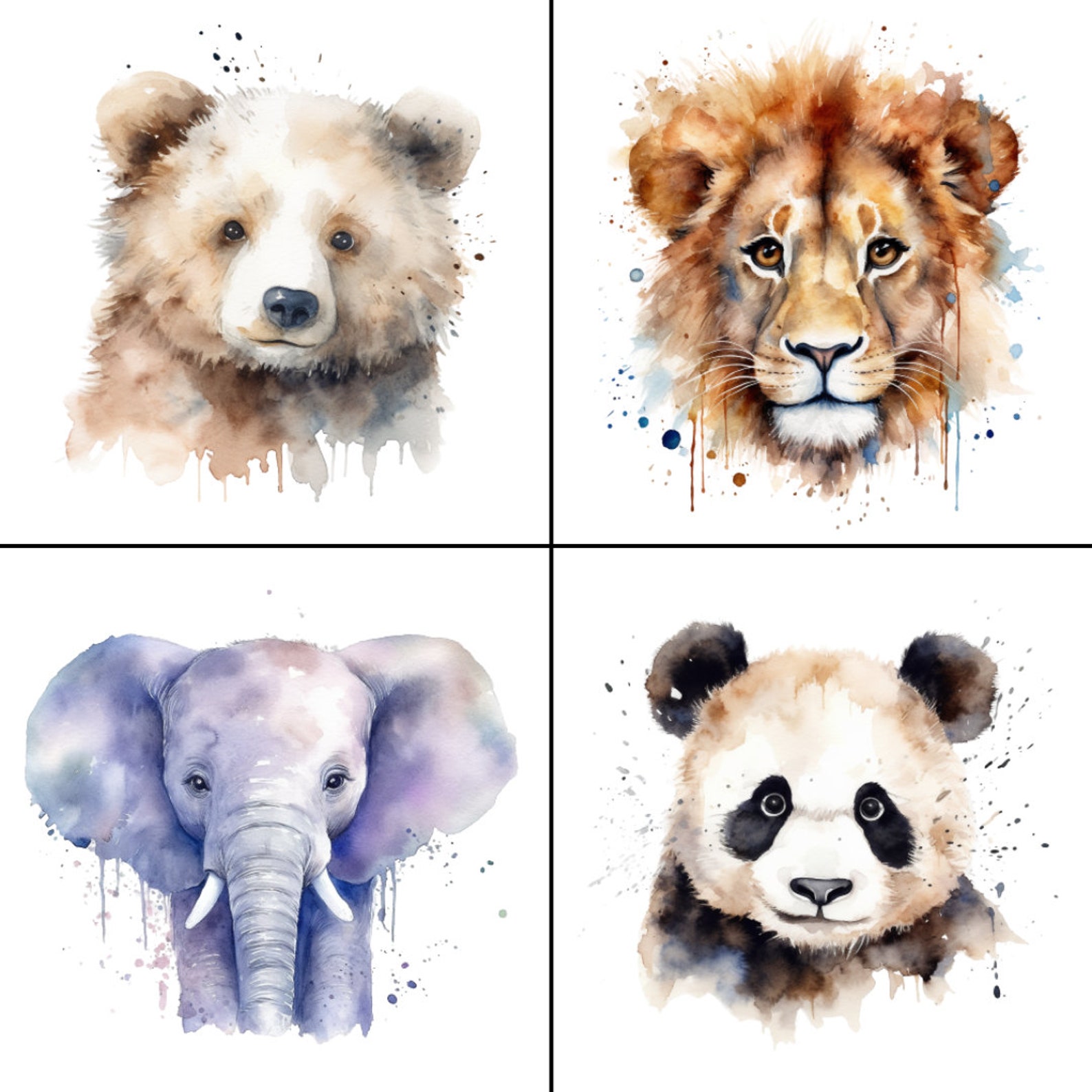 Wild Animals Watercolor Clipart, PNG, Animals Illustration, Animal ...