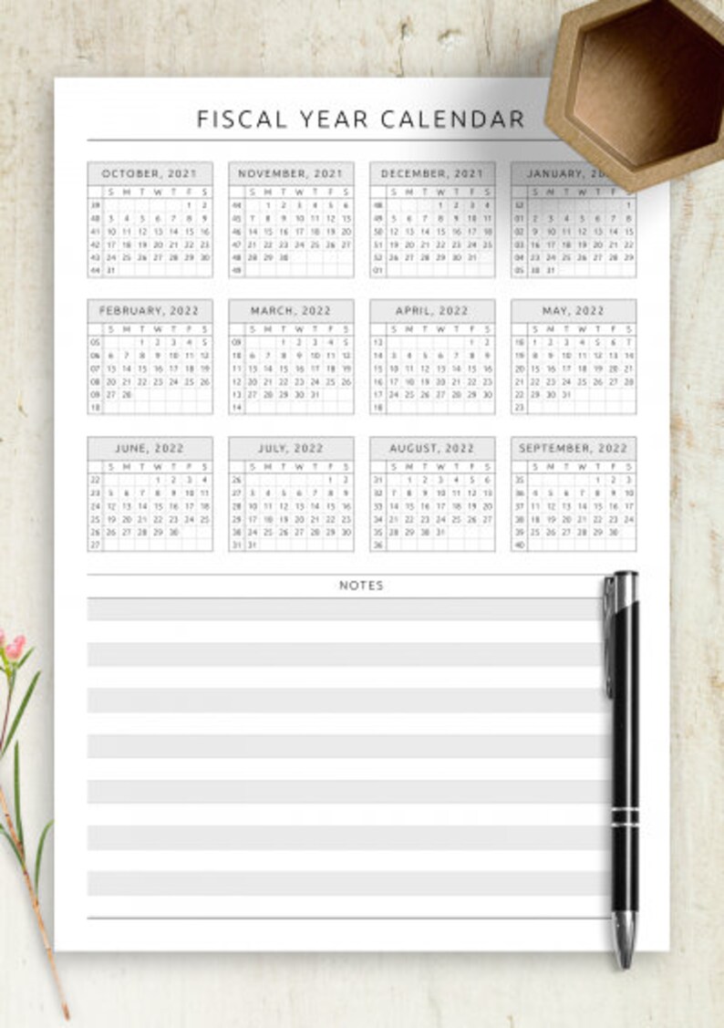 Printable Fiscal Year Calendar Template 2023-2024, Monthly Planner PDF ...