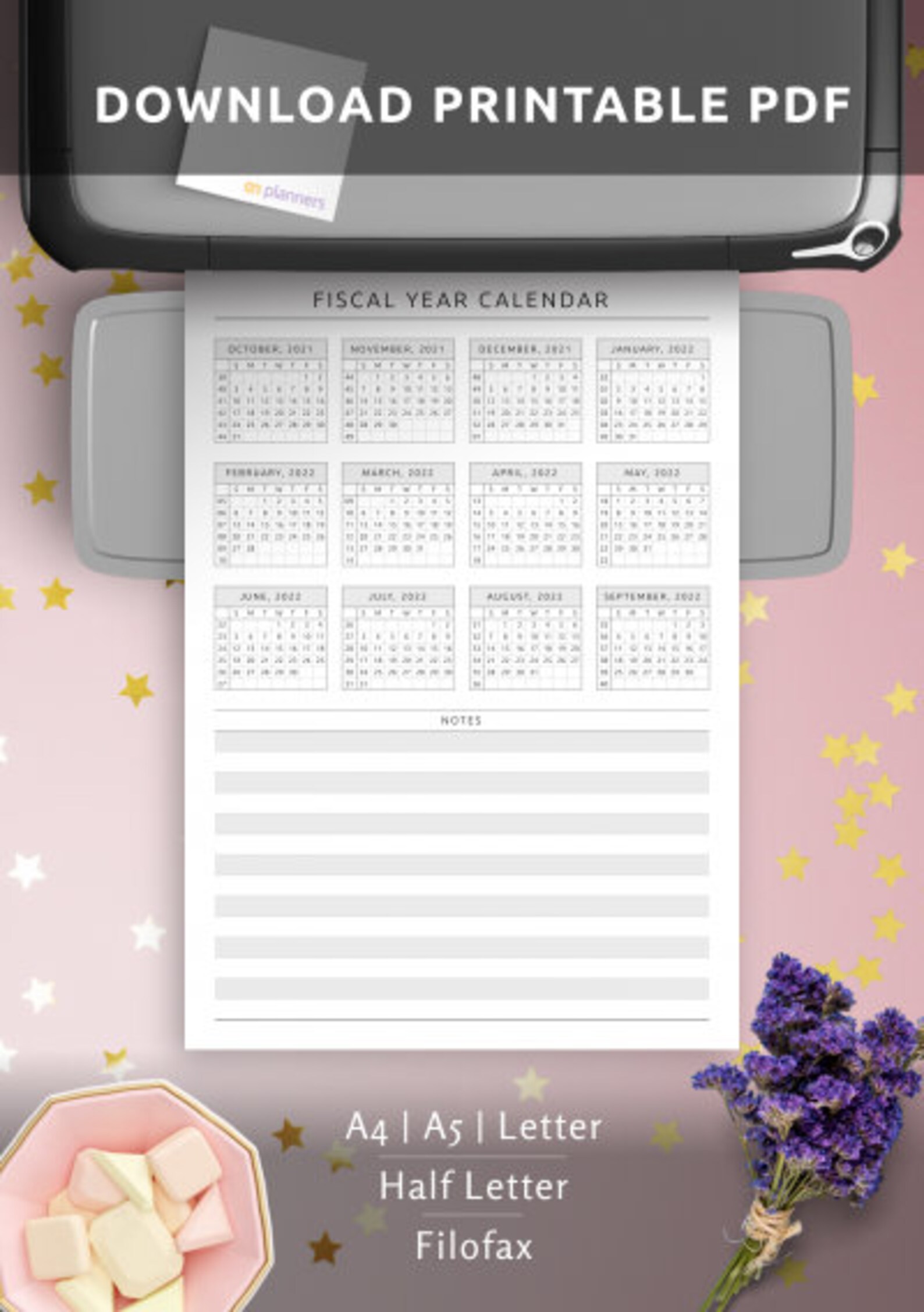 Printable Fiscal Year Calendar Template 2023-2024, Monthly Planner PDF ...