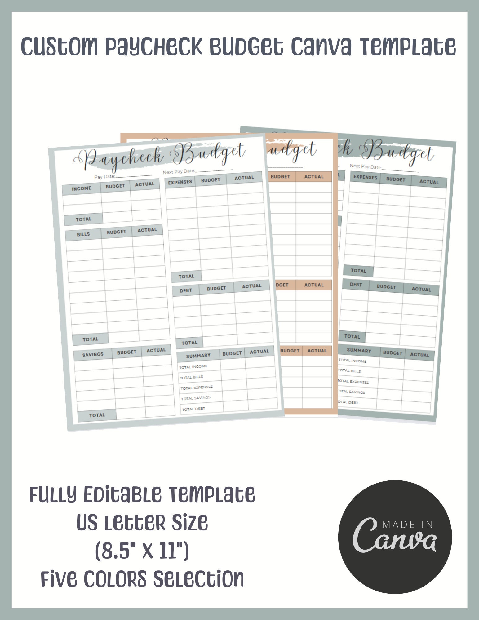 Simple Paycheck Budget Template, Printable Budget Planner Digital ...