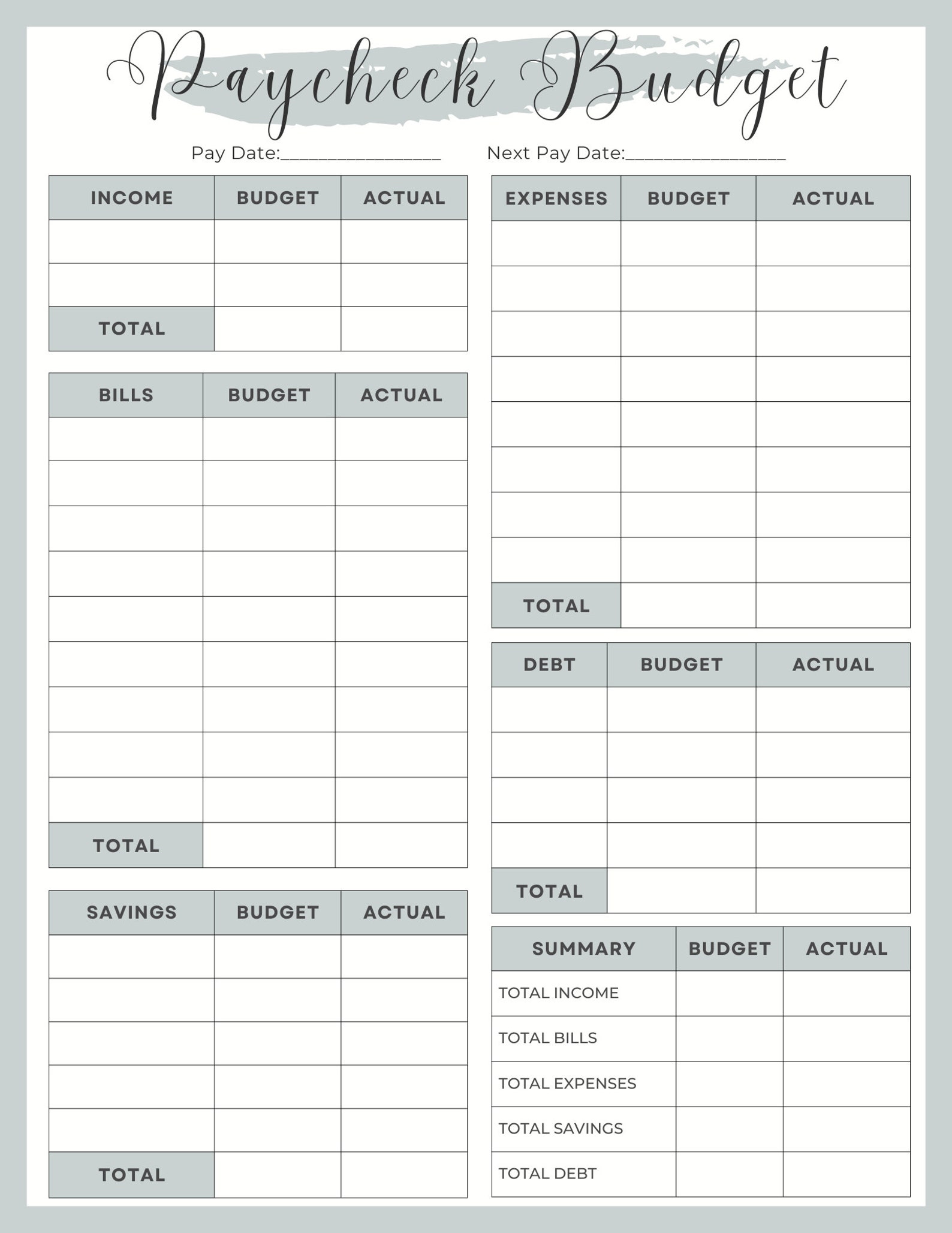 Simple Paycheck Budget Template, Printable Budget Planner Digital ...