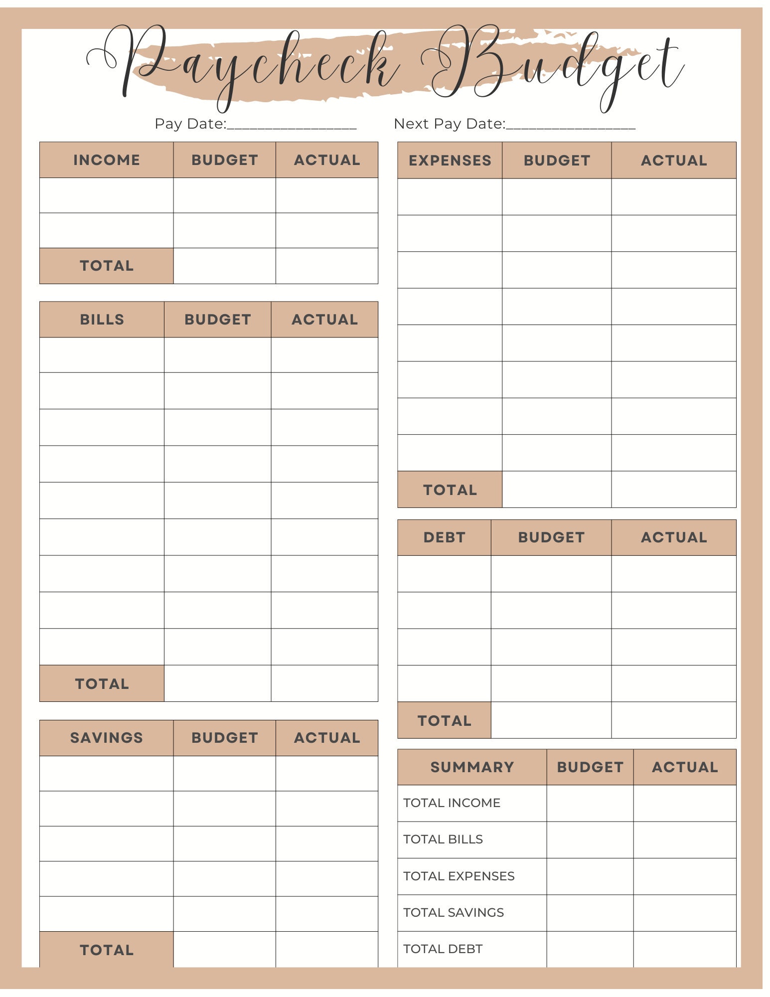 Simple Paycheck Budget Template, Printable Budget Planner Digital ...