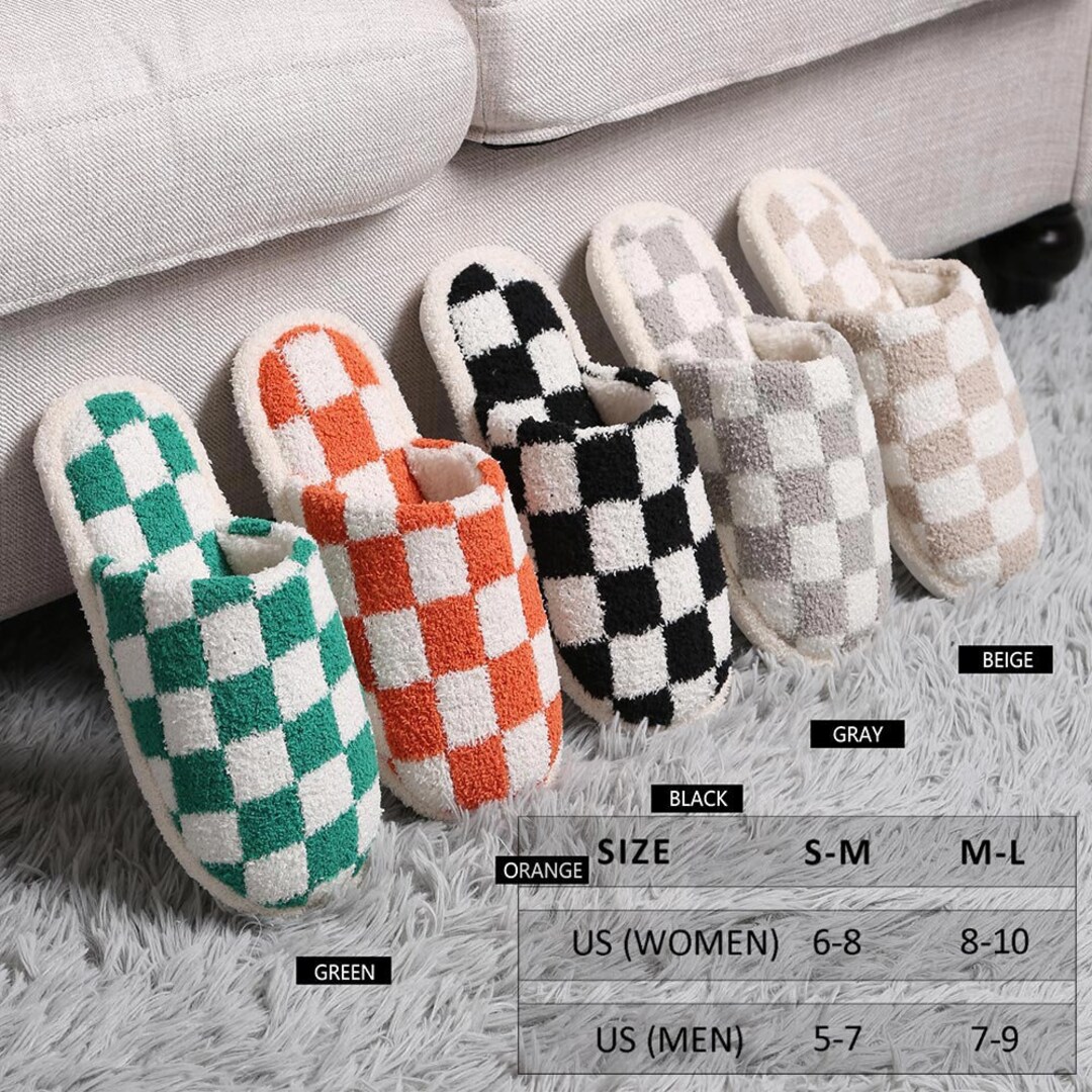 Super Soft Checker Board Patterned Home Indoor Floor Slippers - Etsy