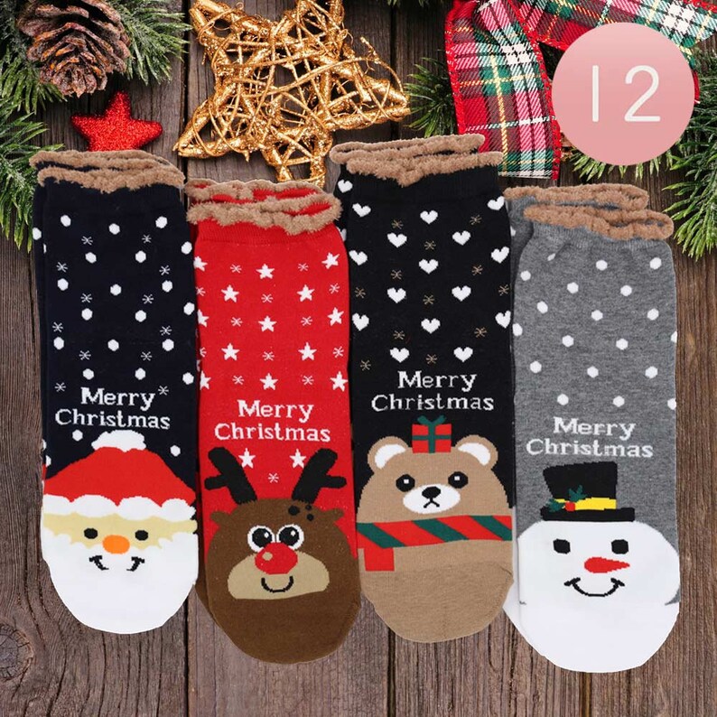 12 Pairs Dozen Socks Gingerbread Man Rudolph Santa Claus - Etsy